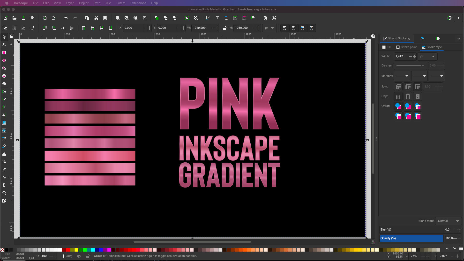 Pink Color Gradient Swatches for Inkscape | Inkscape Pink Gradient ...