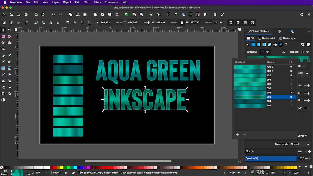 Aqua Green Metallic Color Gradient Swatches for Inkscape | Inkscape ...