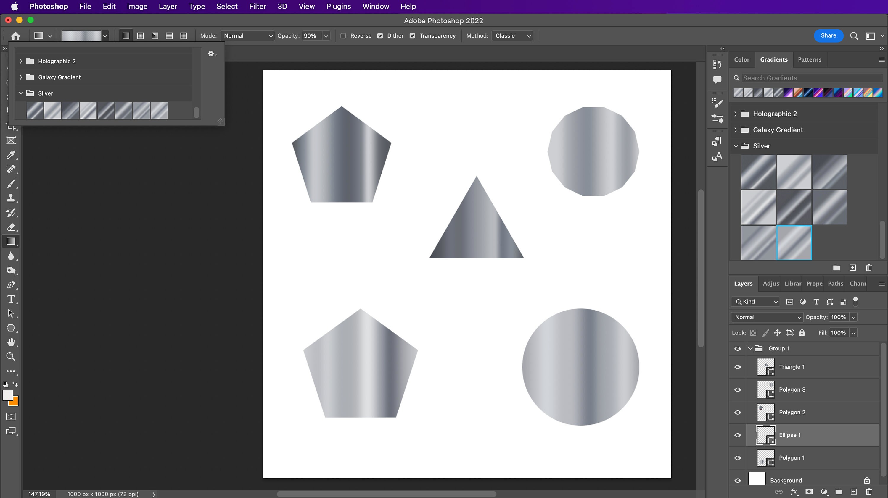 8 Silver Metallic Color Gradient for Adobe Photoshop and Photopea.com ...