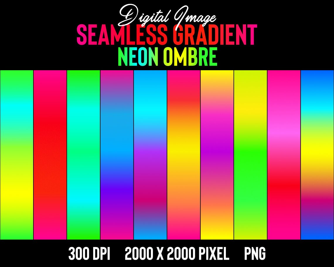 Seamless Neon Ombre Gradient Digital Image | Gradient Background | Neon ...