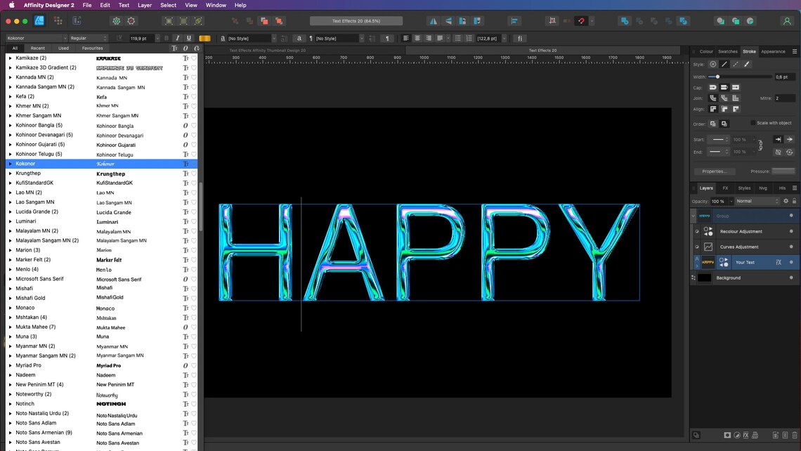 Text Effects for Affinity Designer | Chrome Blue Metallic Effects ...