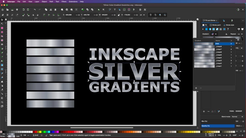 Silver Metallic Color Gradient Swatches for Inkscape | Inkscape Silver ...
