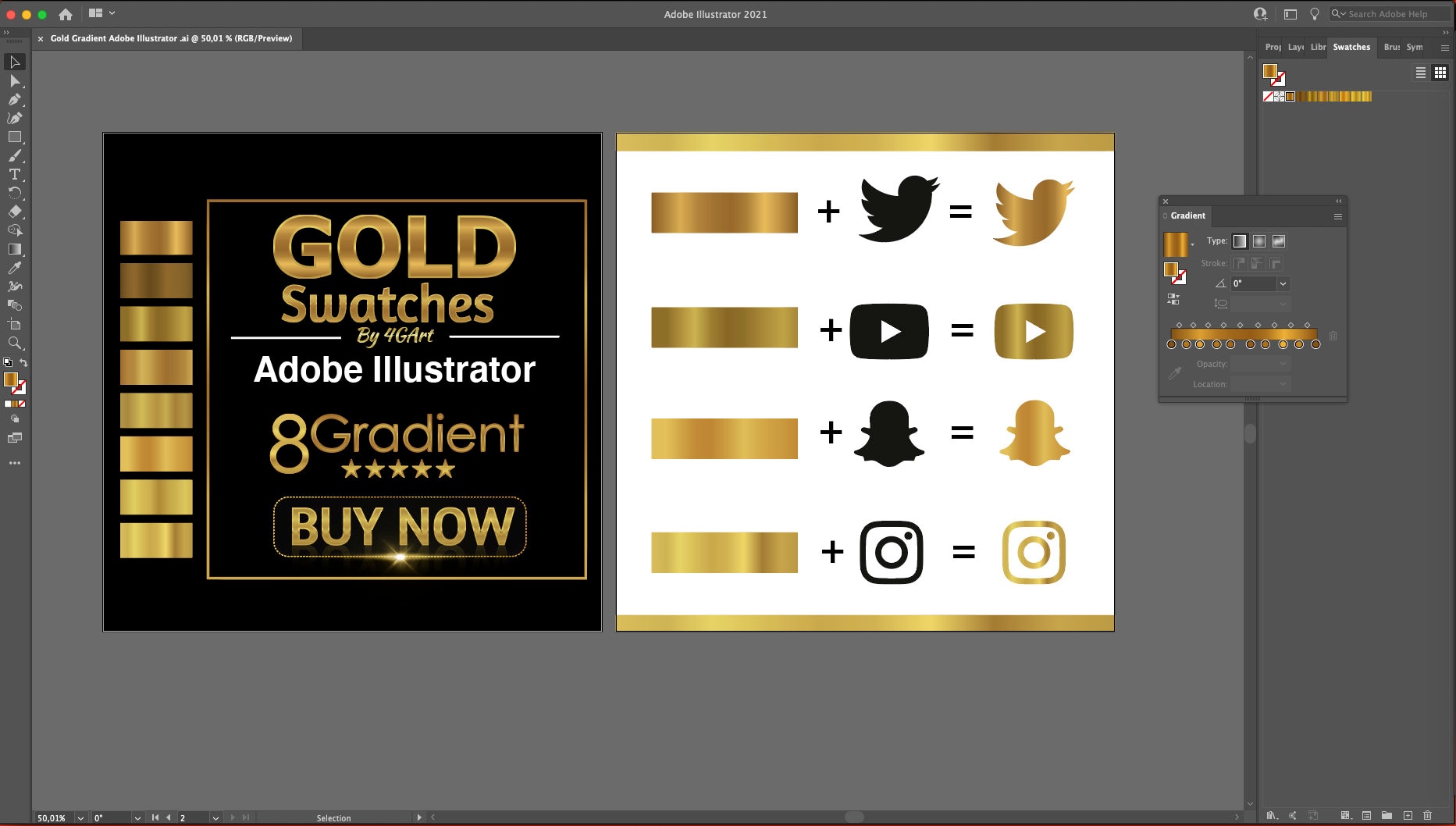 Gold Gradient Swatches For Adobe Illustrator Etsy 