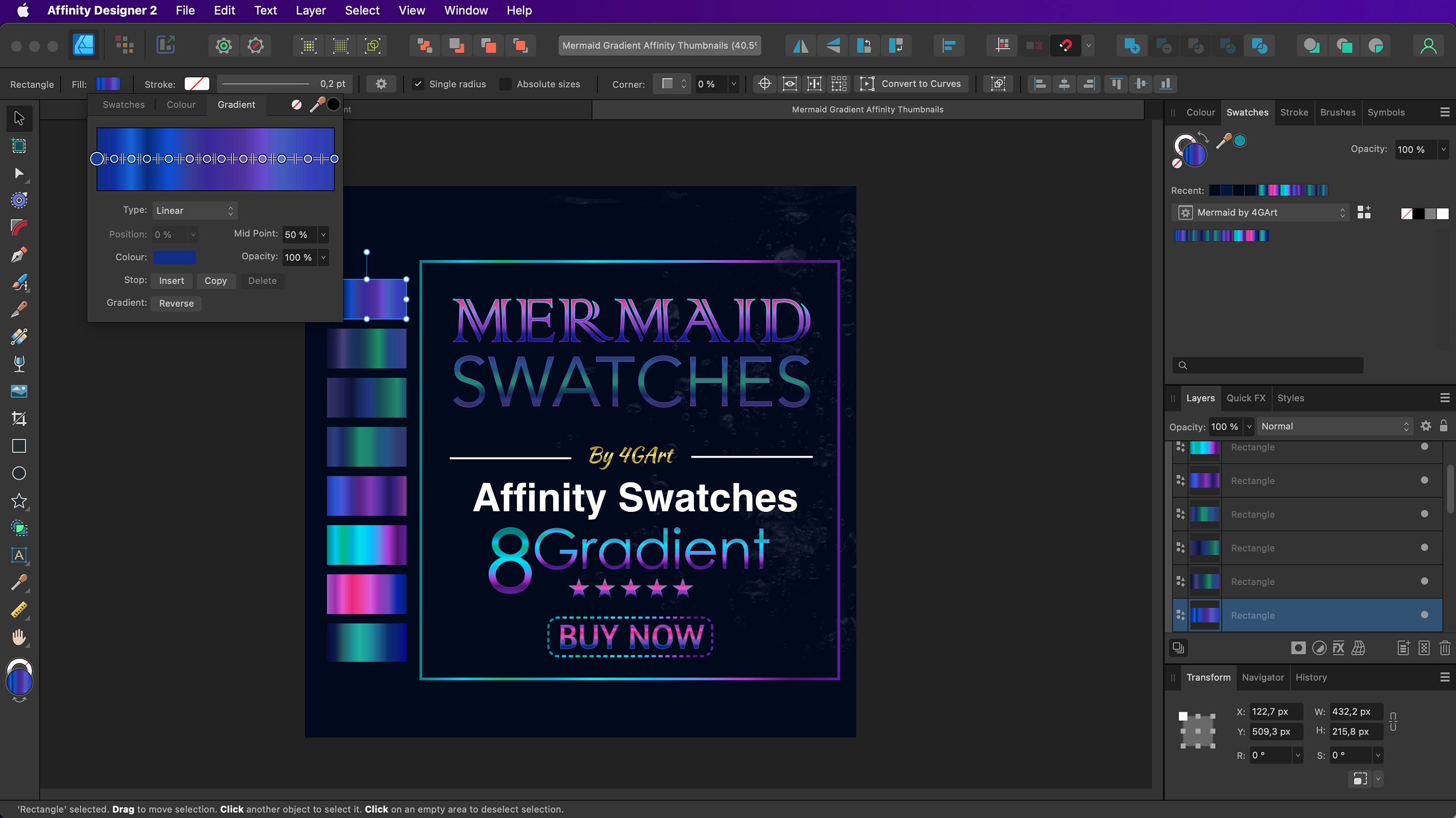 Mermaid Color Gradient Swatches for Affinity Designer and Affinity ...