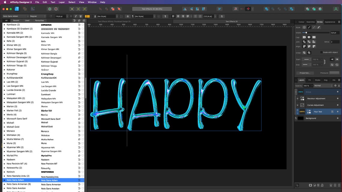 Text Effects for Affinity Designer | Chrome Blue Metallic Effects ...