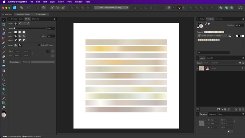 Seamless Cream Color Gradient Swatches for Affinity Designer, Affinity ...