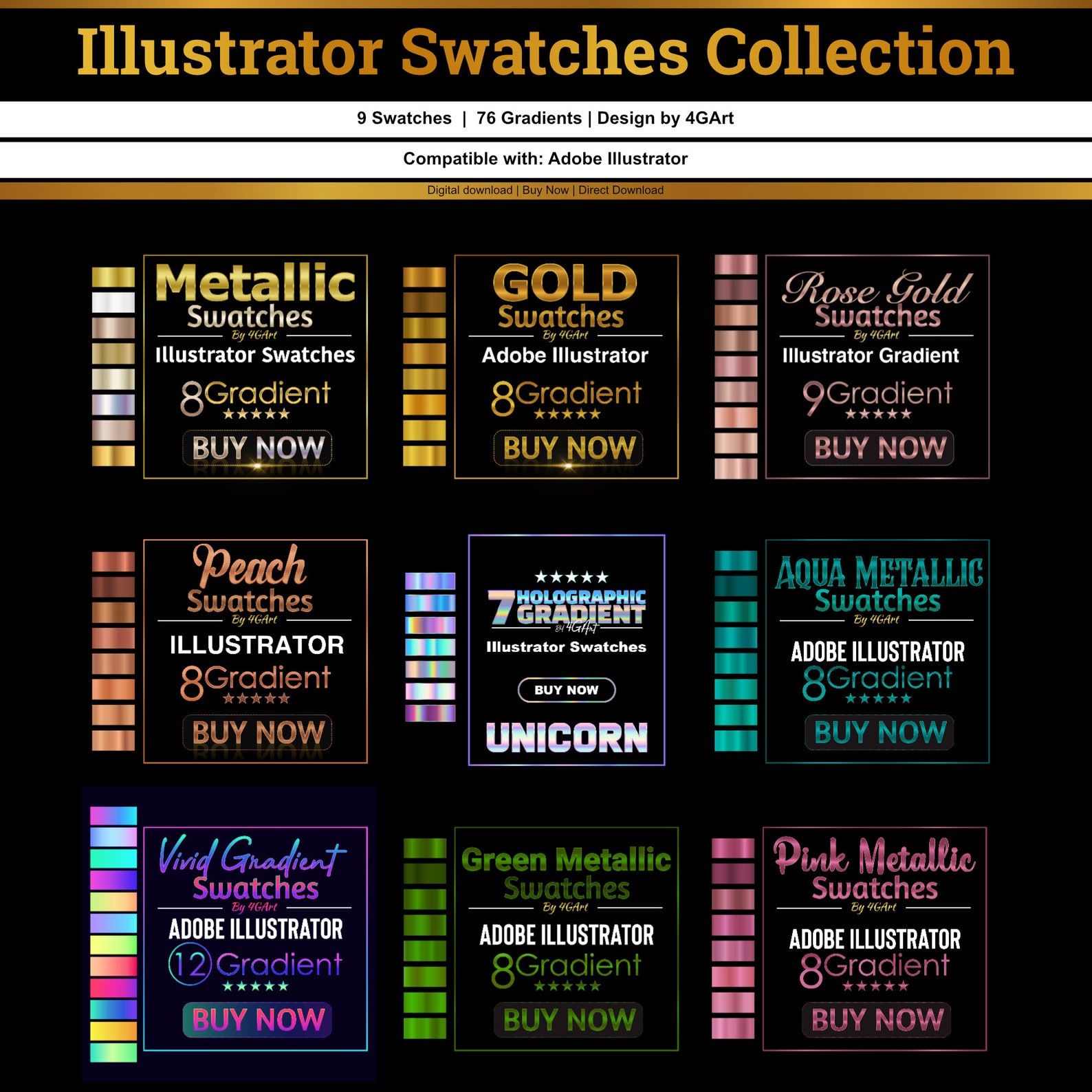 Illustrator Gradient Swatches Collection Bundle for Adobe Illustrator ...