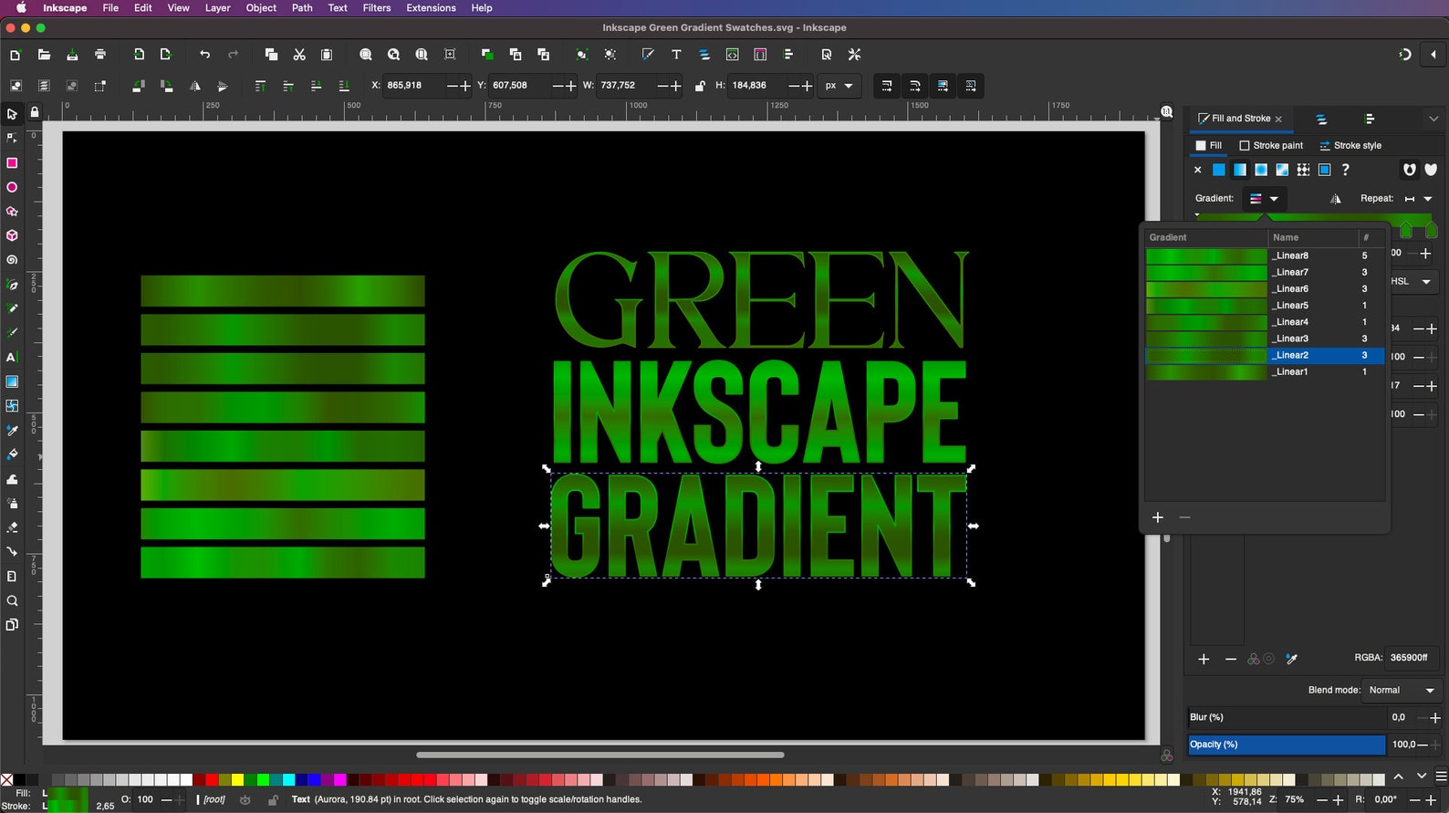Green Color Gradient Swatches for Inkscape | Inkscape Green Gradient ...