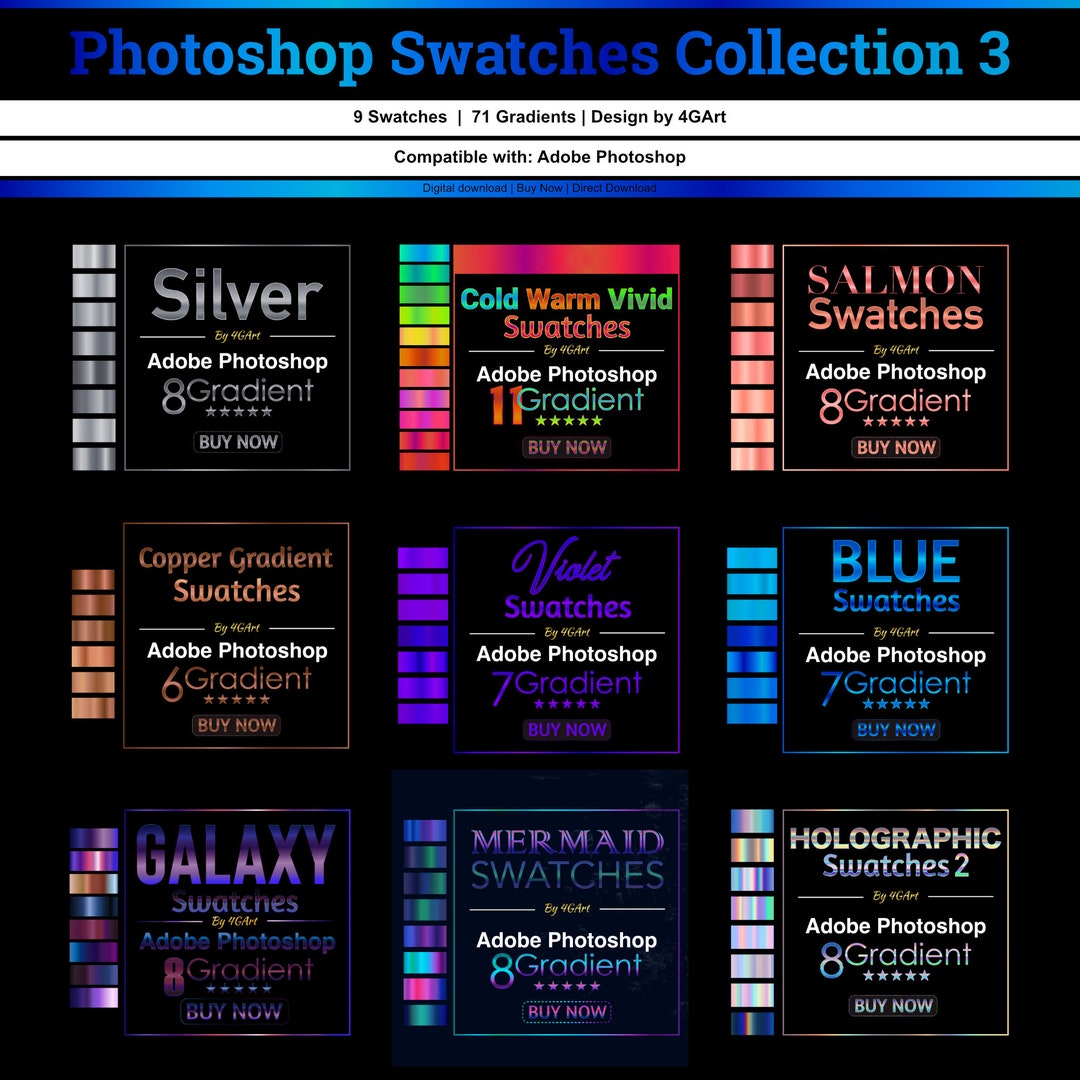 Photoshop Gradient Swatches Collection 3 | Bundle Gradient Swatches for ...