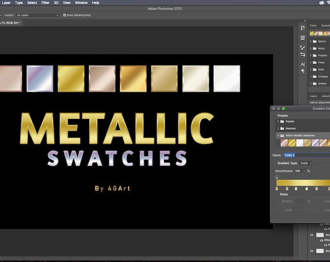 Procreate Color Palette,metallic Gradients,gold, Rose Gold,silver 30 ...