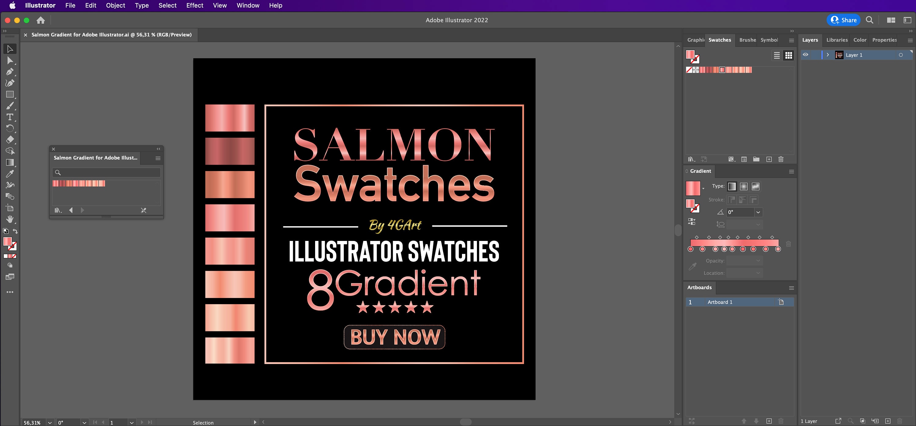 Salmon Color Gradient Swatches for Illustrator | Adobe Illustrator ...
