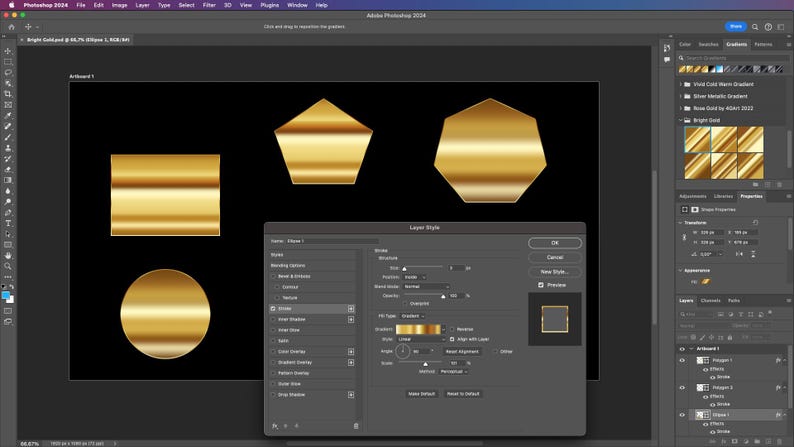 7 Bright Gold Gradients for Photoshop and Photopea | Gold Gradient ...