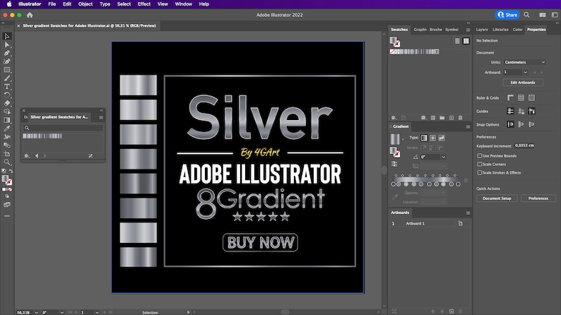 Silver Gradient Swatches for Adobe Illustrator | Metallic Gradient - Etsy