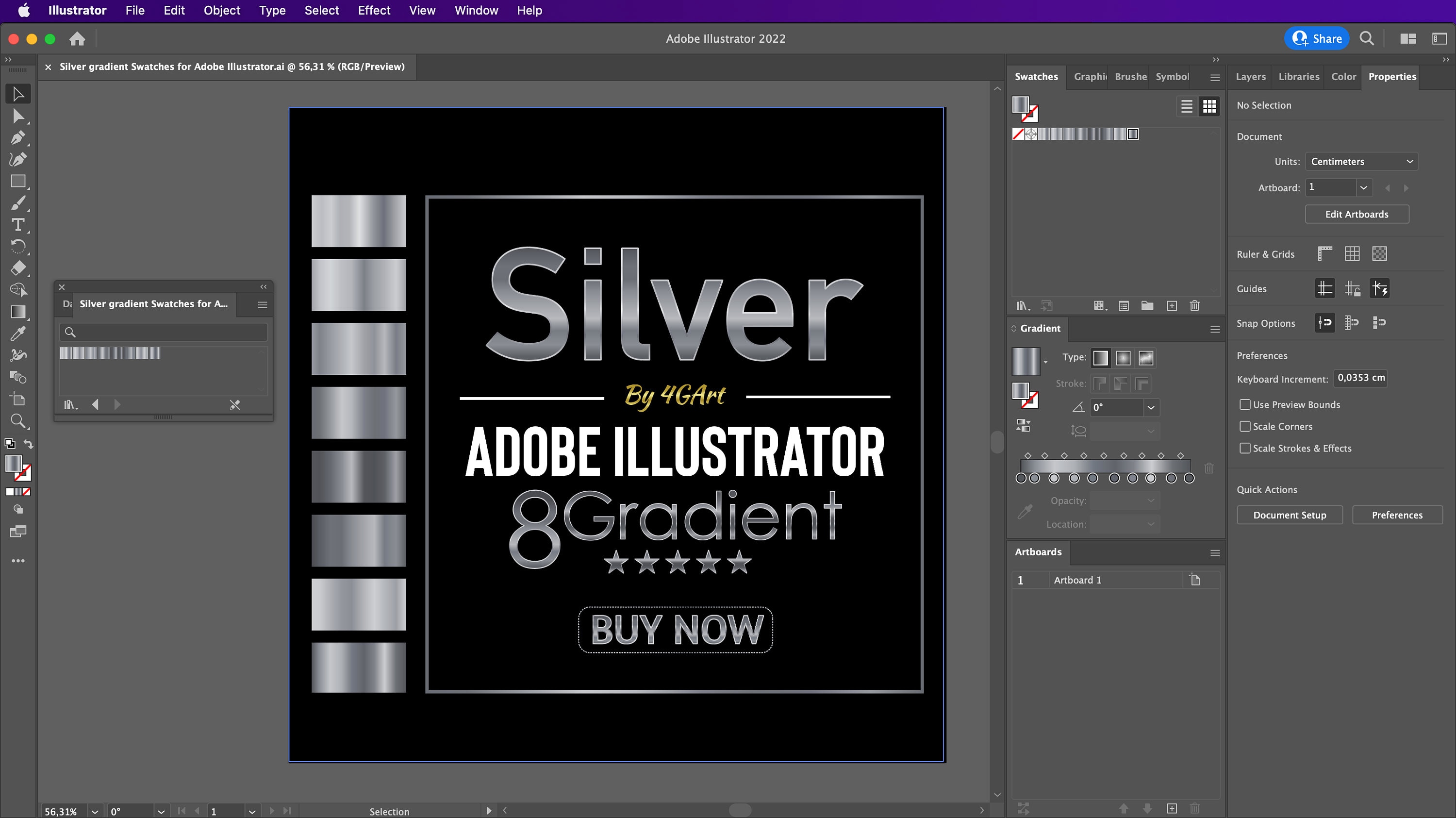 Silver Gradient Swatches for Adobe Illustrator | Metallic Gradient - Etsy