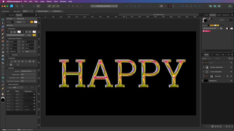 Text Effects for Affinity Designer | Chrome Vibrant Pink and Gold ...