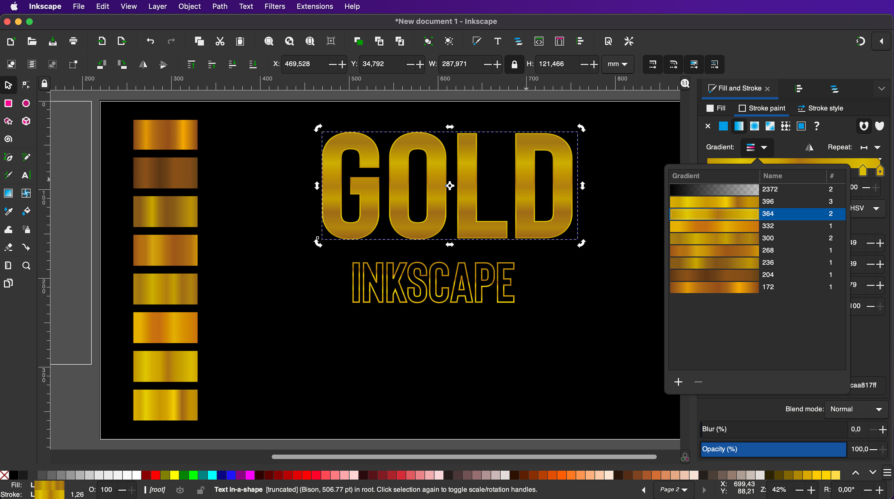 Gold Metallic Color Gradient Swatches for Inkscape | Inkscape Gold ...