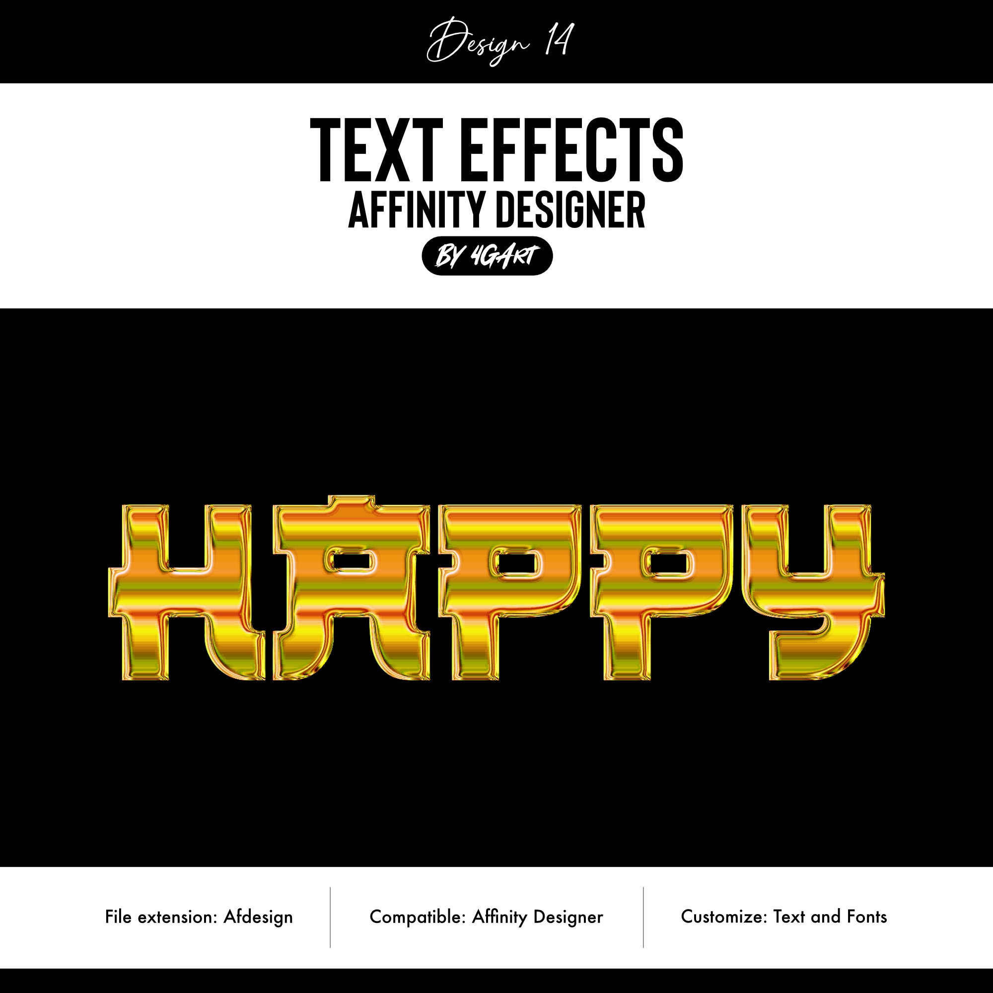 Text Effects for Affinity Designer | Chrome Gold Metallic Effects ...