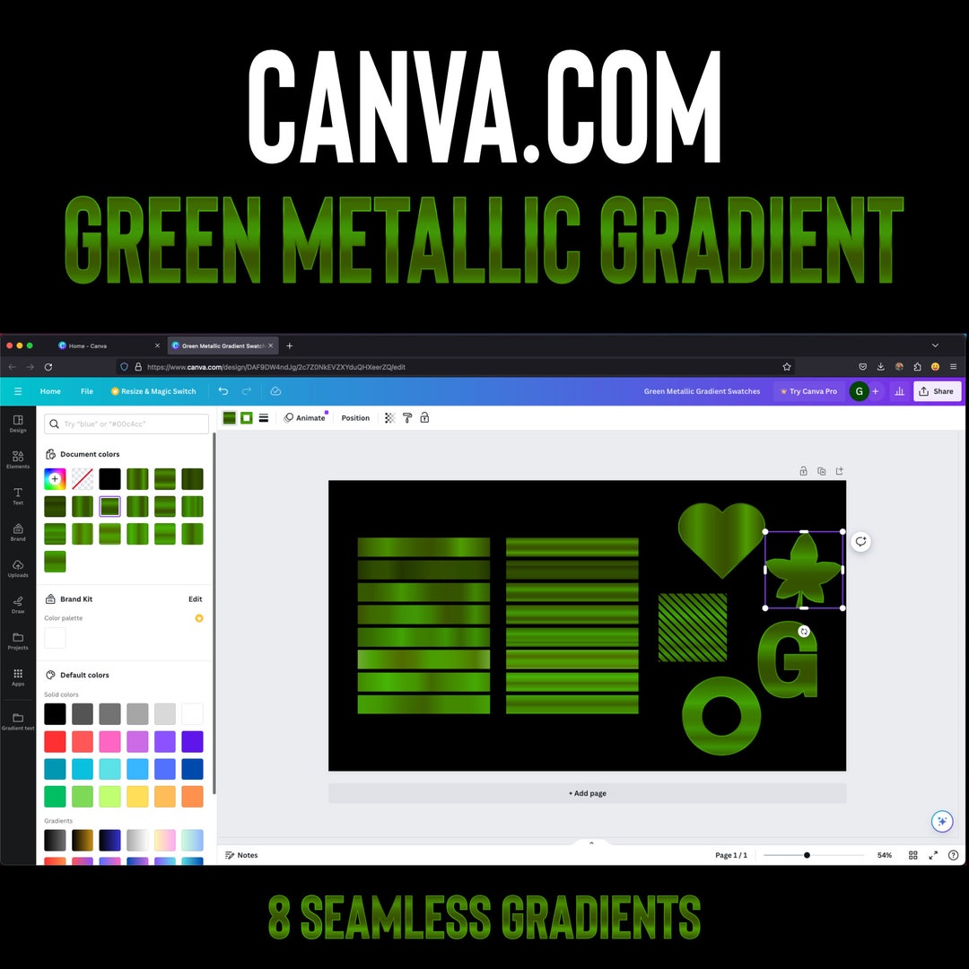 Canva.com Green Metallic Gradient Swatches | Green Metallic Gradient ...