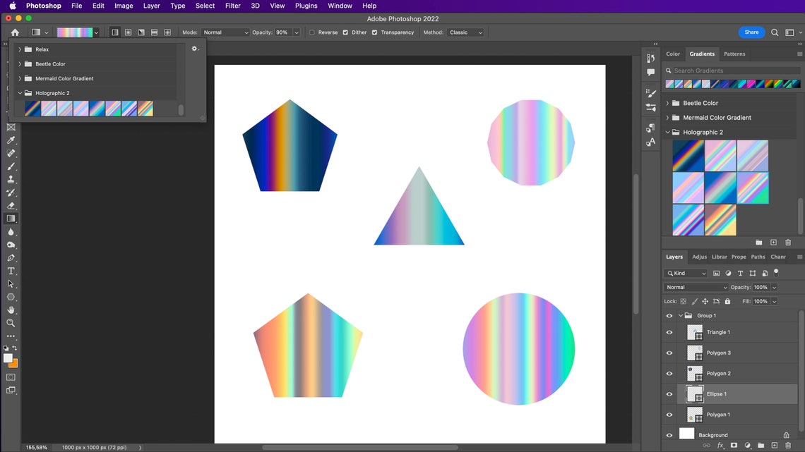8 Holographic V.2 Color Gradient for Photoshop and Photopea.com ...