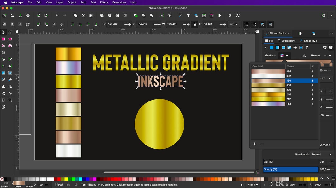 Metallic Color Gradient Swatches for Inkscape | Inkscape Gold Gradient | Rose Gold | Metallic ...