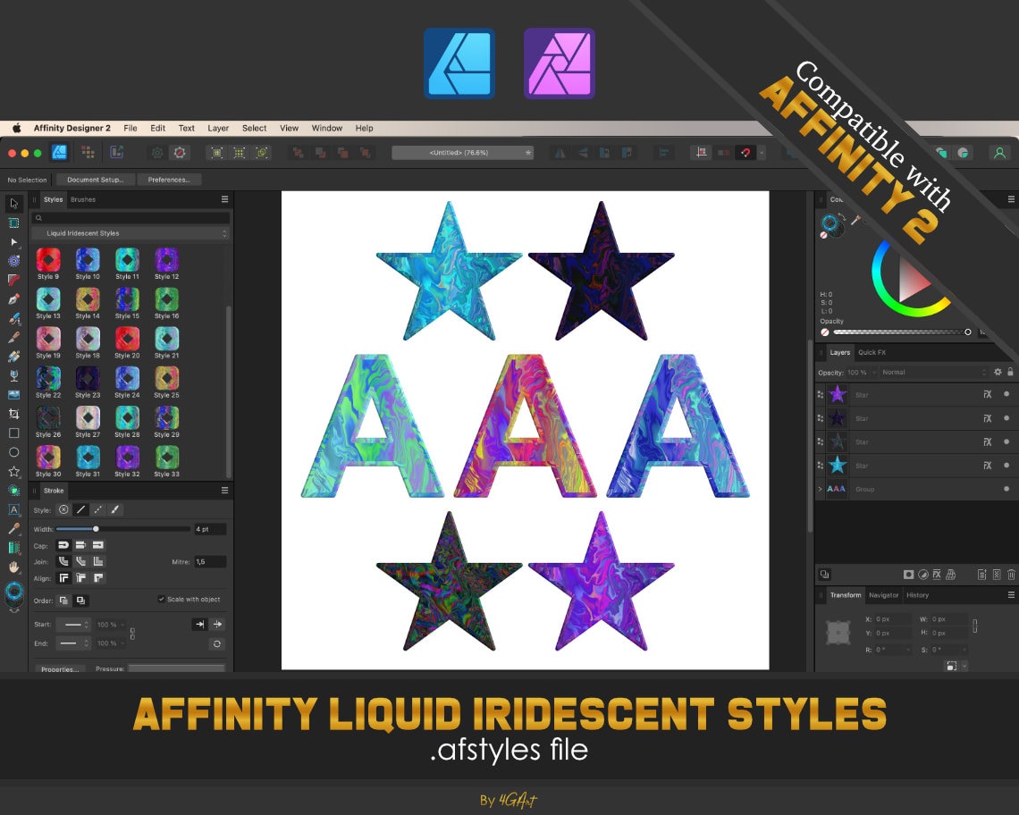 Affinity Liquid Iridescent Styles Affinity Designer - Etsy Australia