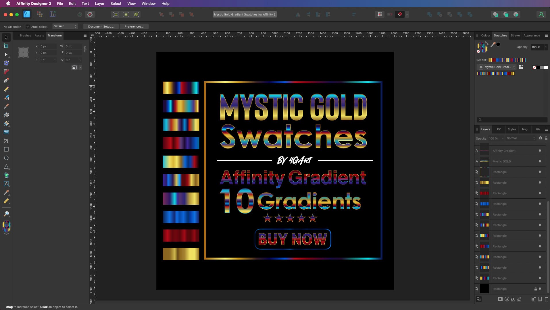 Mystic Gold Metallic Gradient Swatches for Affinity Designer, Affinity ...