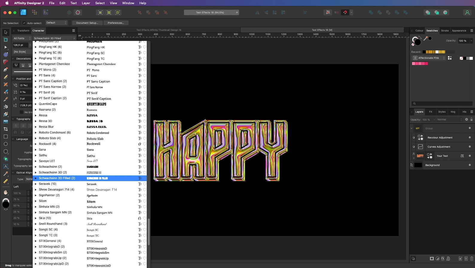 Text Effects for Affinity Designer | Chrome Vibrant Pink and Gold ...