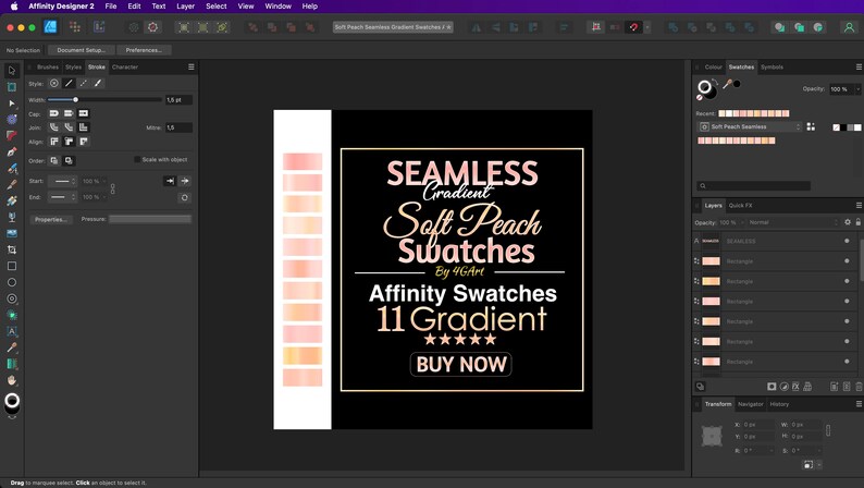 Soft Peach Color Gradients Swatches for Affinity Designer, Photo and ...