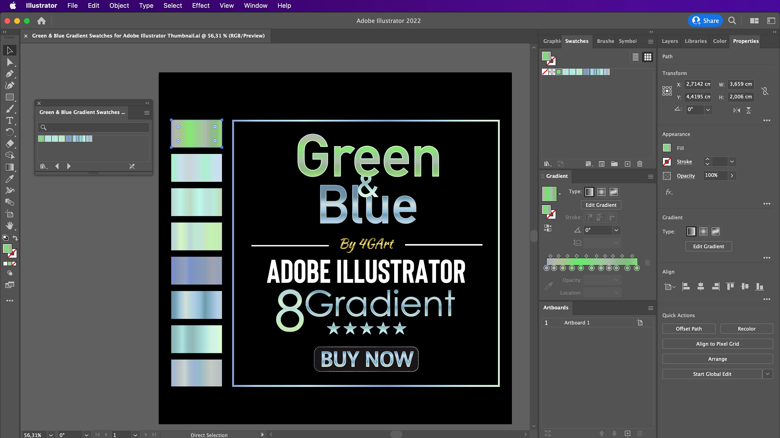Green & Blue Gradient Swatches for Illustrator | Adobe Illustrator ...