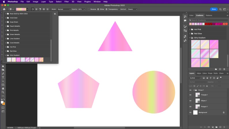 Girly Color Gradient Swatches for Adobe Photoshop and Photopea.com - Etsy