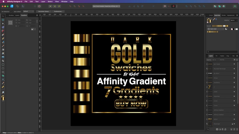 Dark Gold Metallic Gradient Swatches for Affinity Designer, Affinity ...