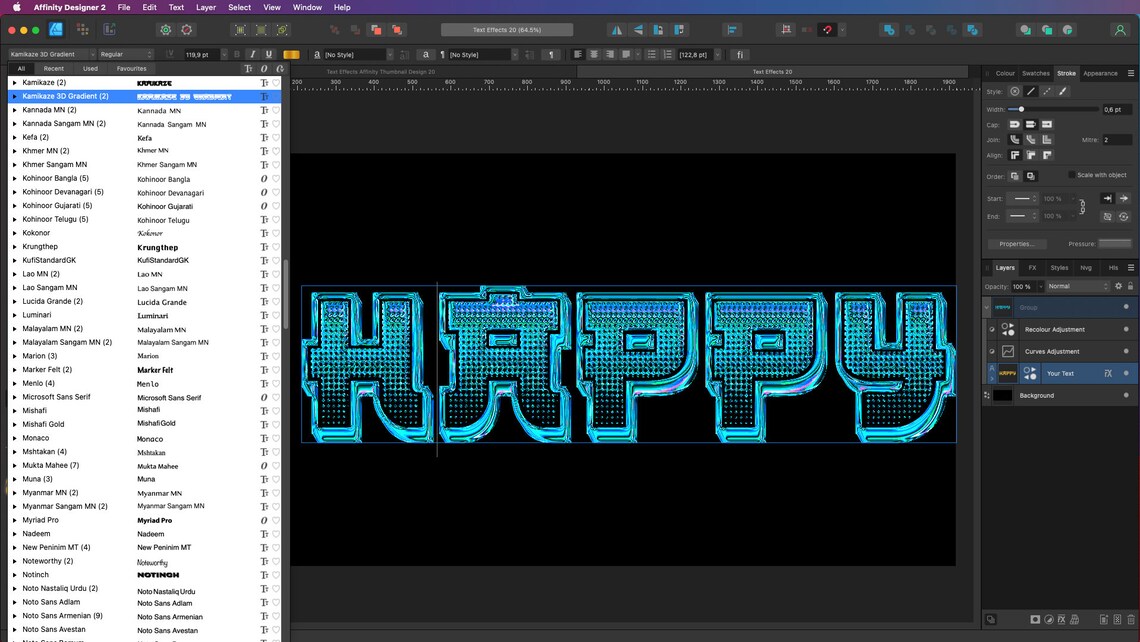 Text Effects for Affinity Designer | Chrome Blue Metallic Effects ...
