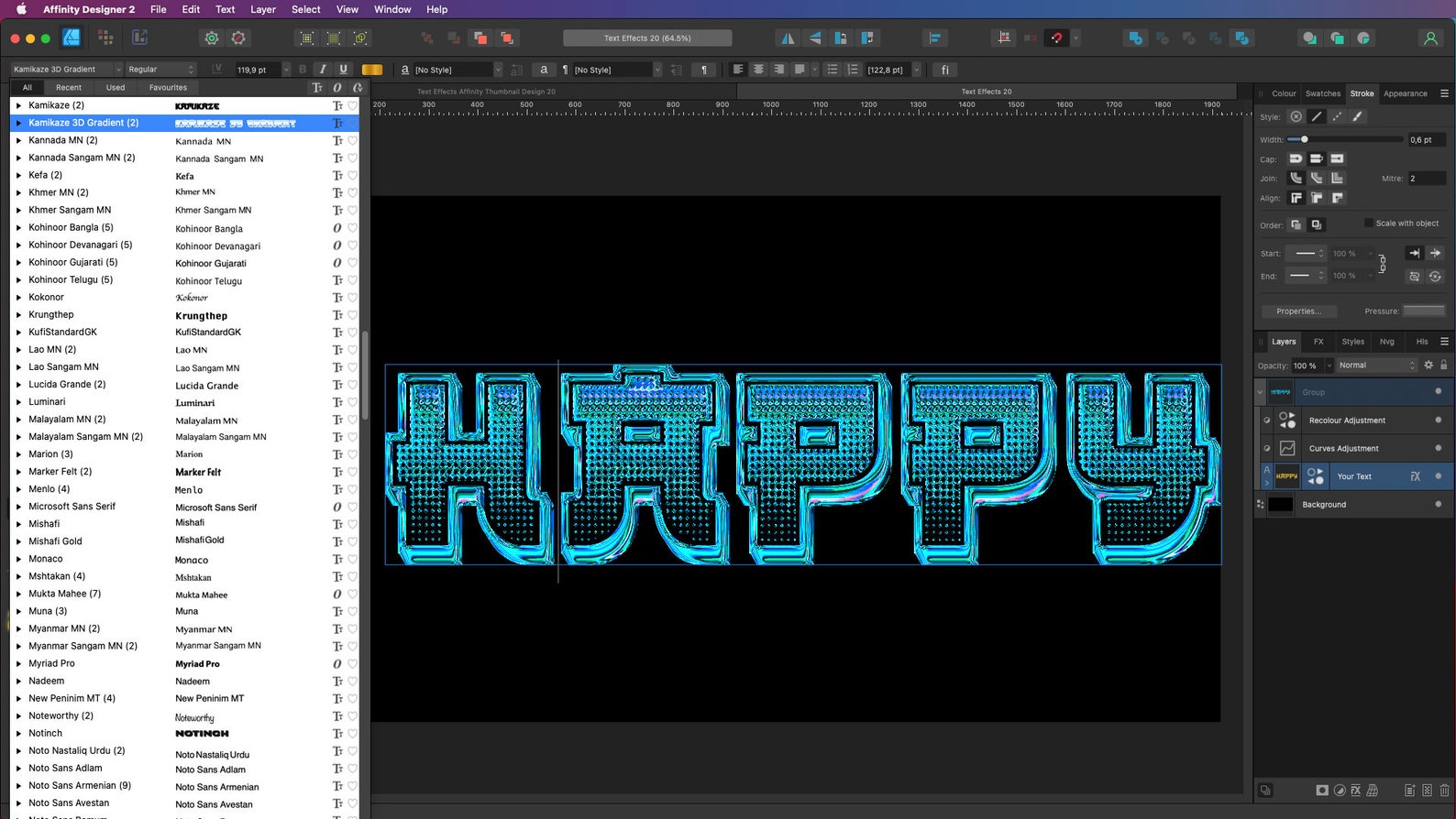 Text Effects for Affinity Designer | Chrome Blue Metallic Effects ...