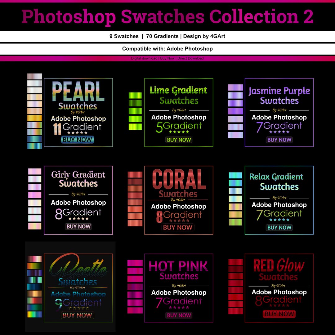 Photoshop Gradient Swatches Collection 2 | Bundle Gradient Swatches for ...