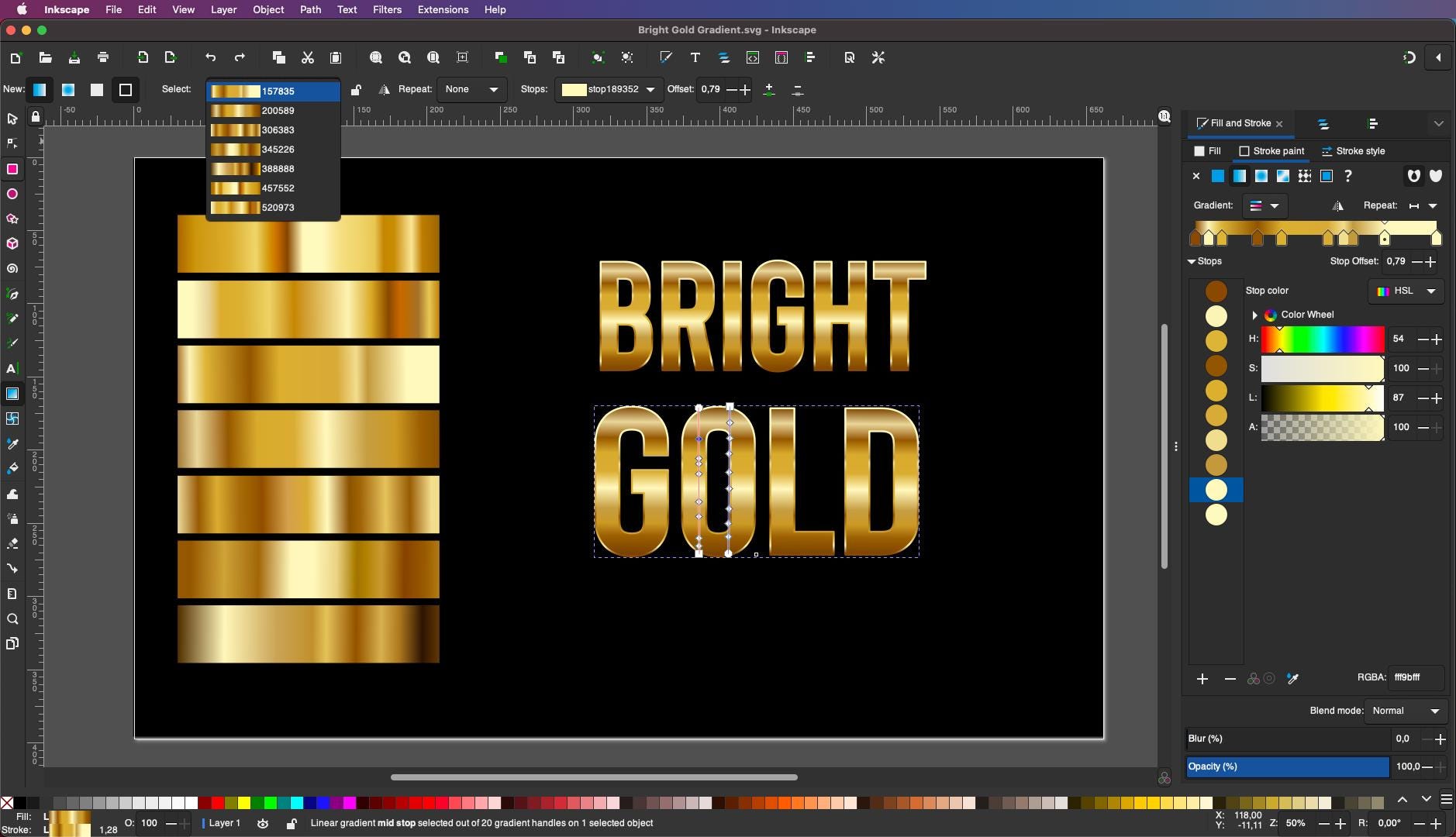 Bright Gold Color Gradient Swatches for Inkscape | Inkscape Bright Gold ...