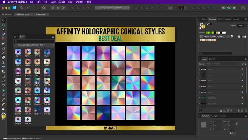 Affinity Holographic Conical Gradient Styles for Affinity Designer, Affinity Photo and Affinity ...