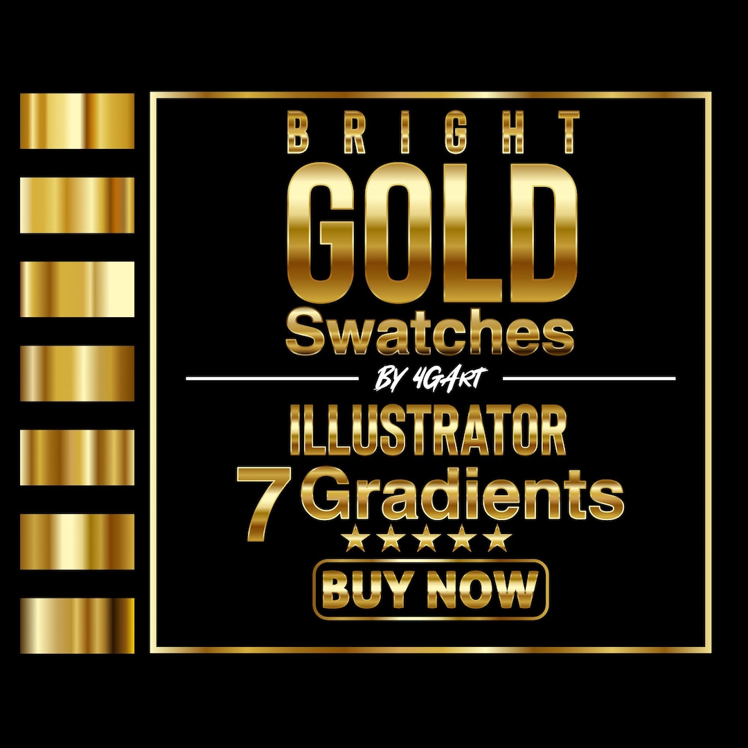 Bright Gold Gradient Swatches for Adobe Illustrator | Gold Metallic ...