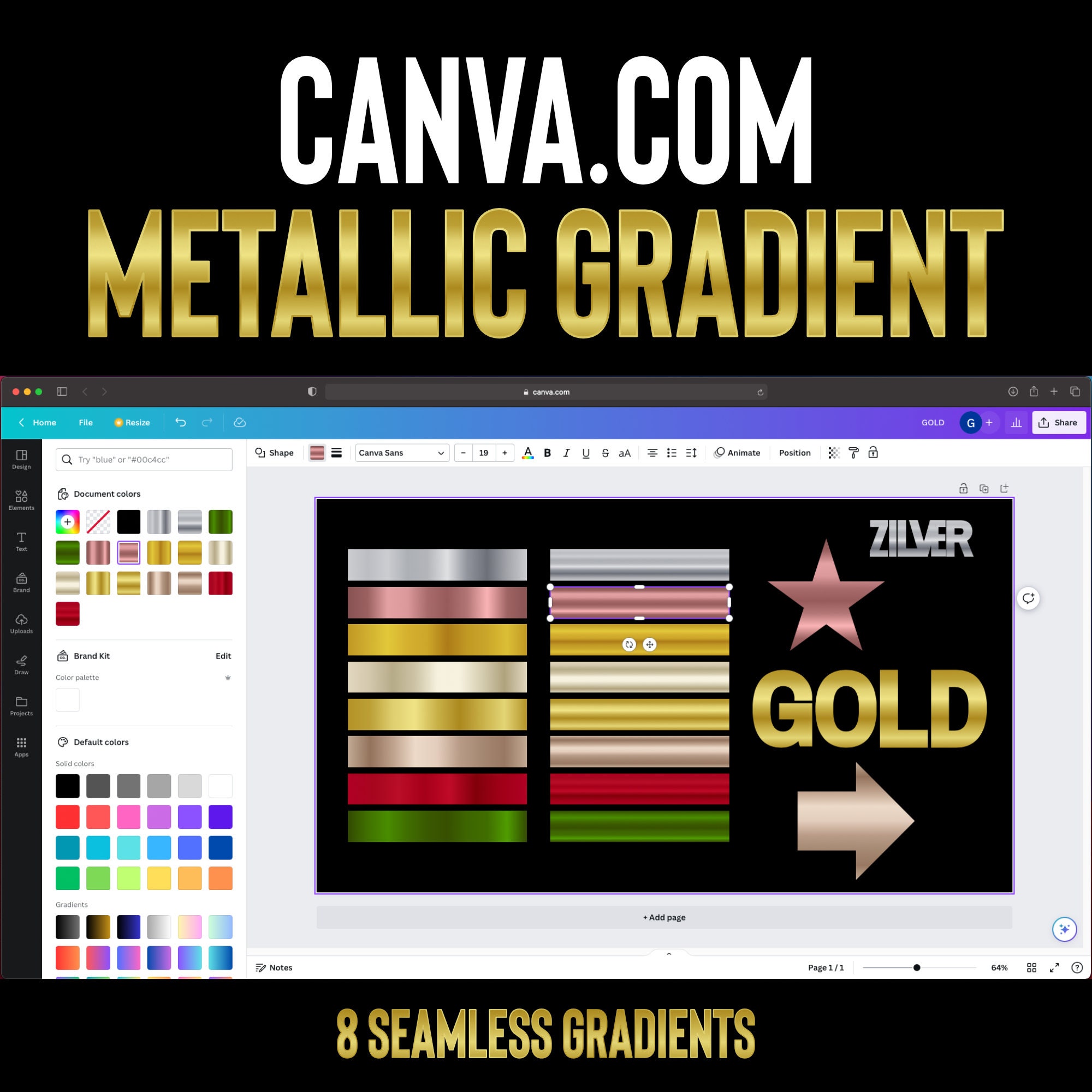 Canva.com Metallic Seamless Gradient Swathes | Metallic Gradient ...