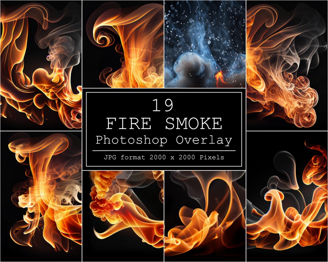 19 Fire With Smoke Overlays, Photoshop Fire Smoke Overlays, DIGITAL ...