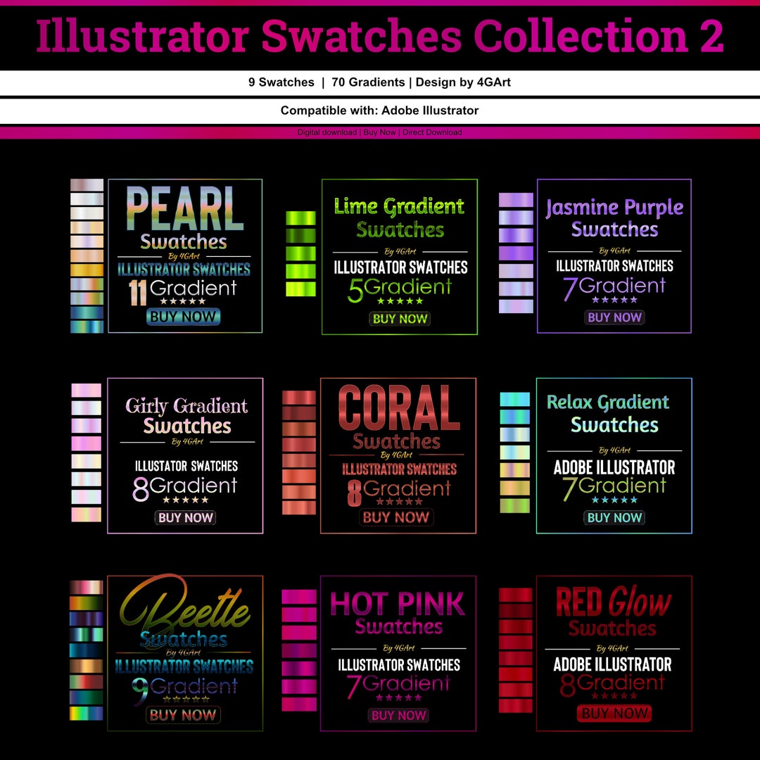 Illustrator Gradient Swatches Collection 2 Bundle for Adobe Illustrator ...