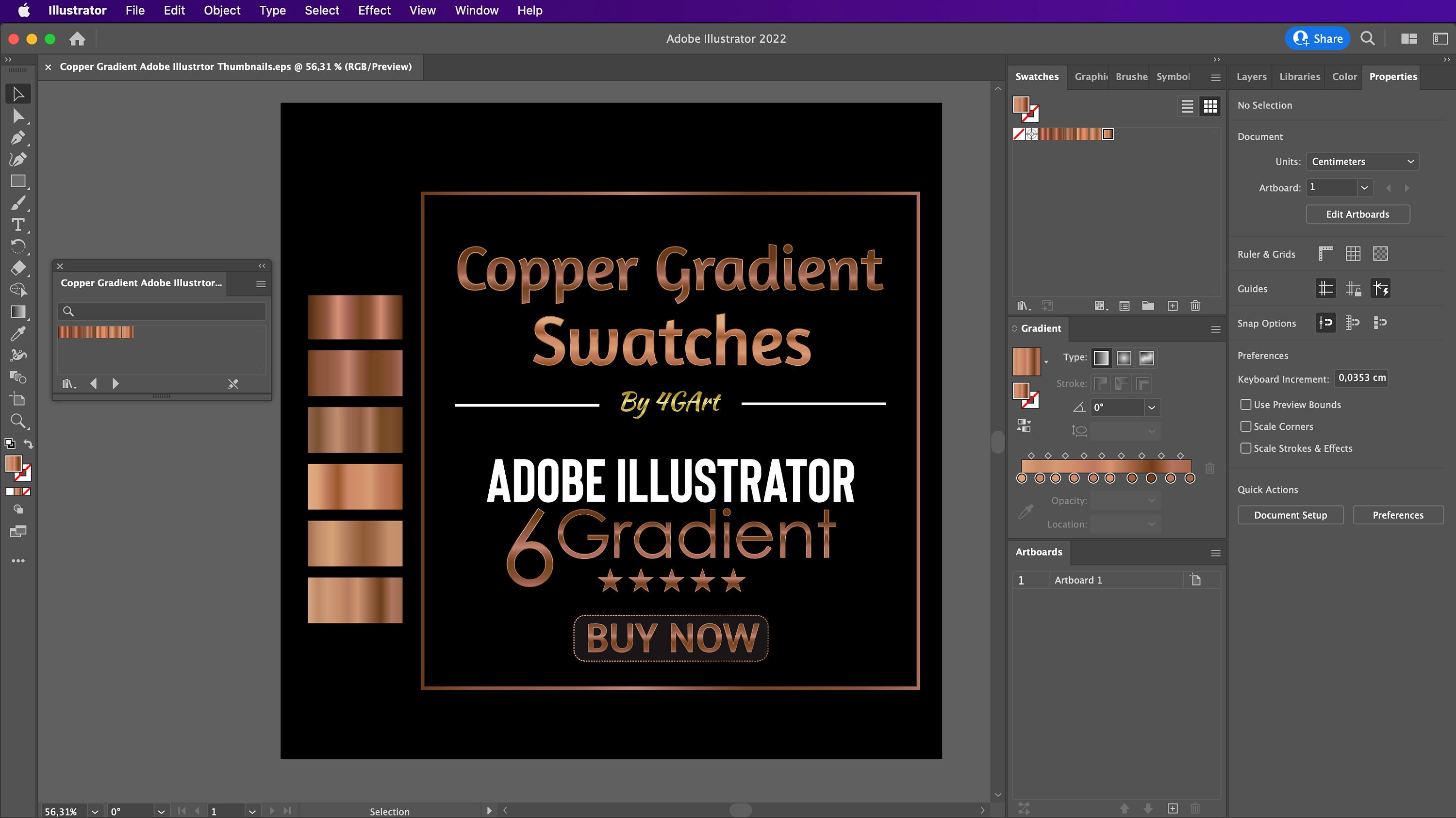 Copper Color Gradient Swatches for Adobe Illustrator | Metallic ...