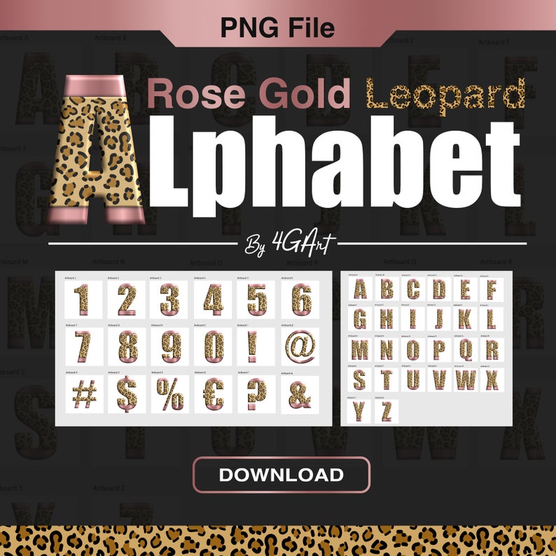 Alphabet Clipart | Rose Gold Leopard Alphabet in Png - Etsy