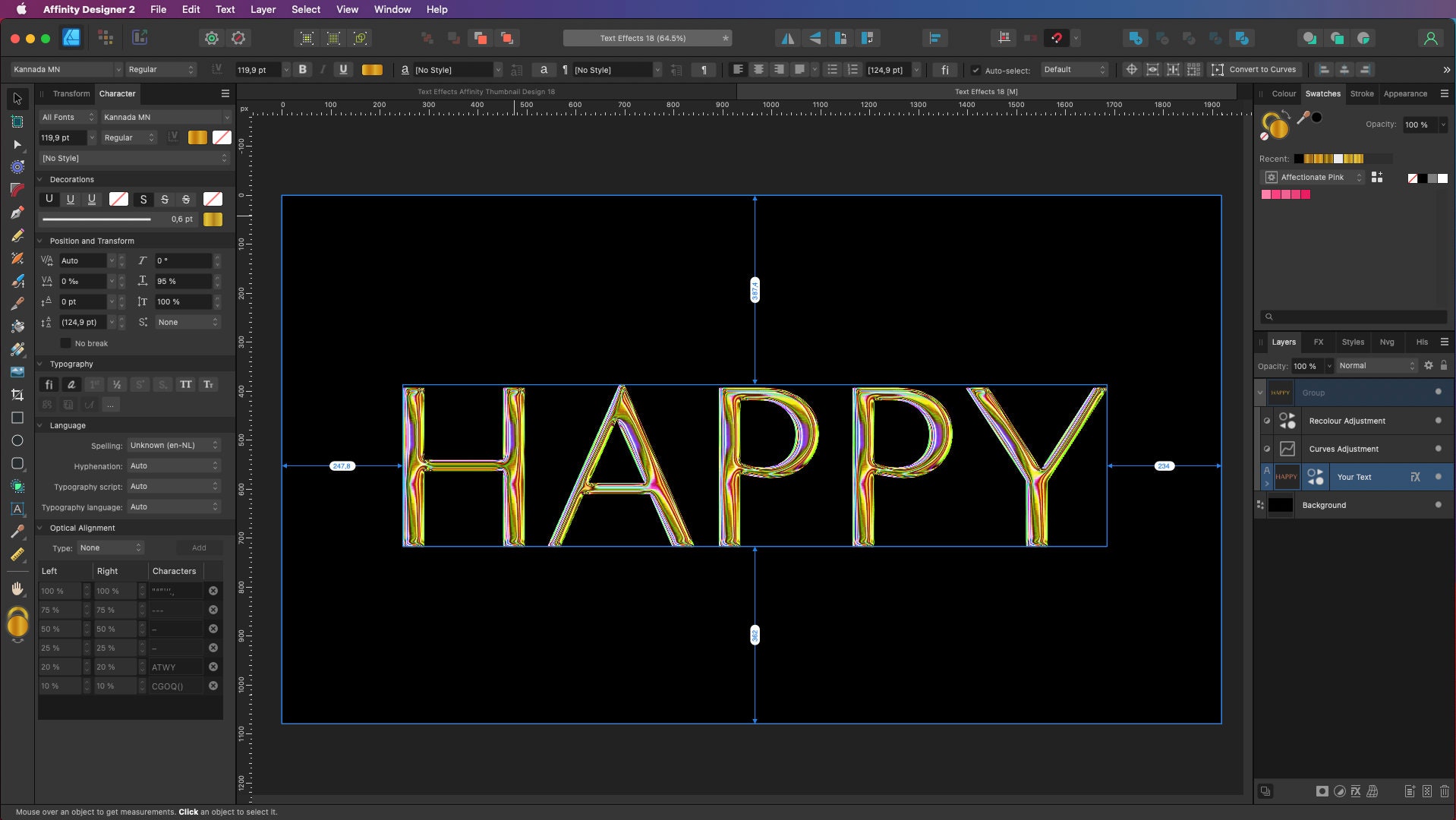 Text Effects for Affinity Designer | Chrome Vibrant Pink and Gold ...