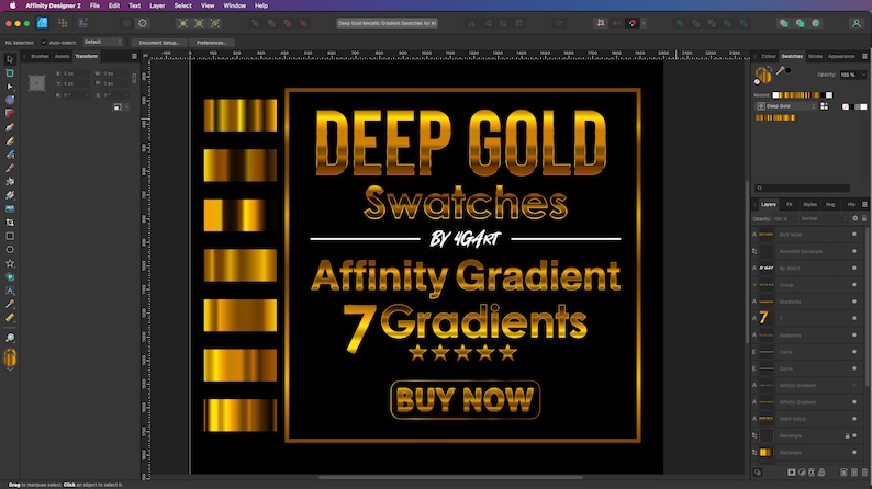 Deep Gold Metallic Gradient Swatches for Affinity Designer, Affinity ...
