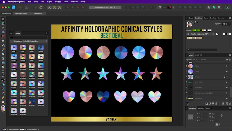 Affinity Holographic Conical Gradient Styles for Affinity Designer, Affinity Photo and Affinity ...