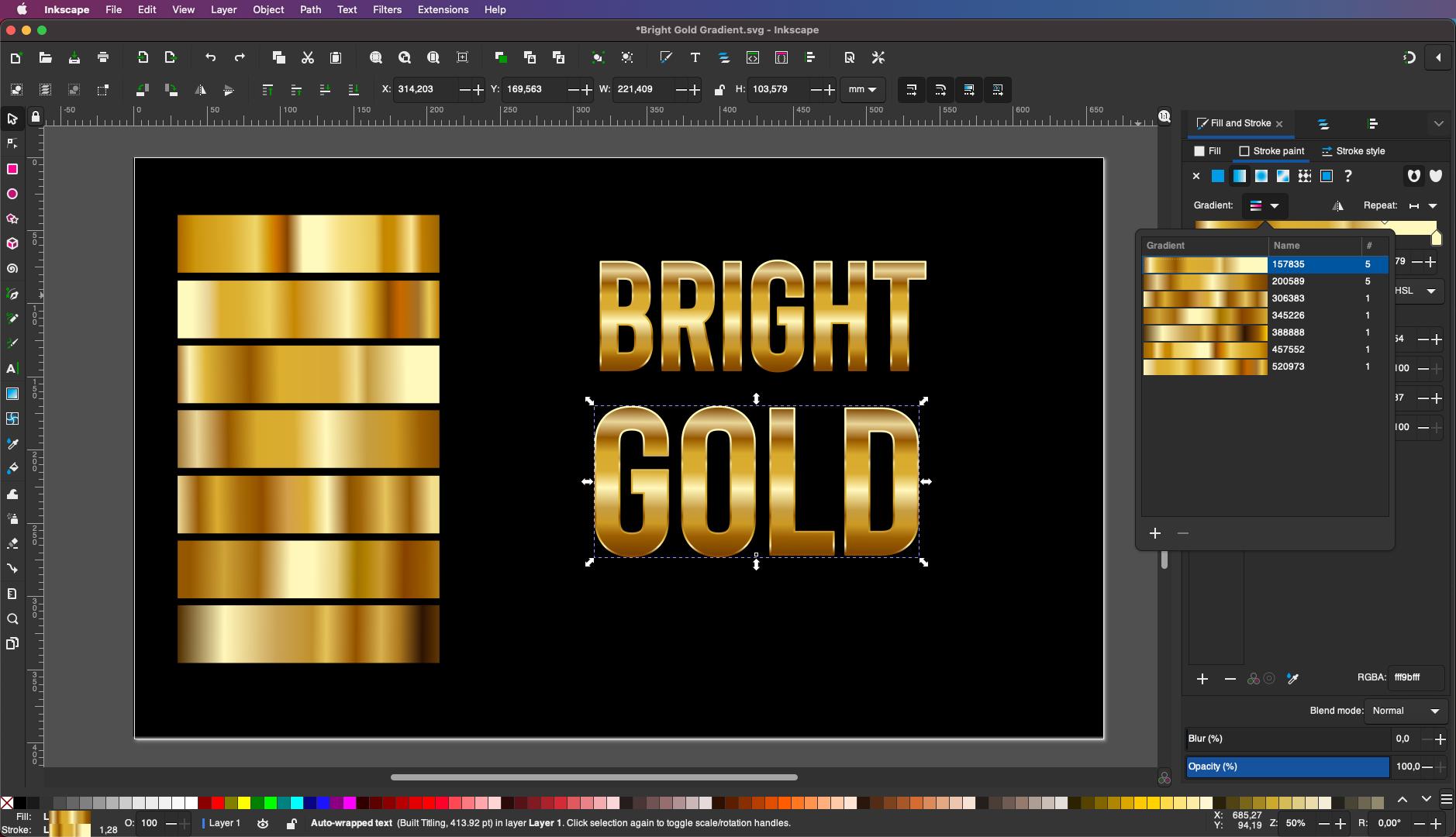 Bright Gold Color Gradient Swatches for Inkscape | Inkscape Bright Gold ...