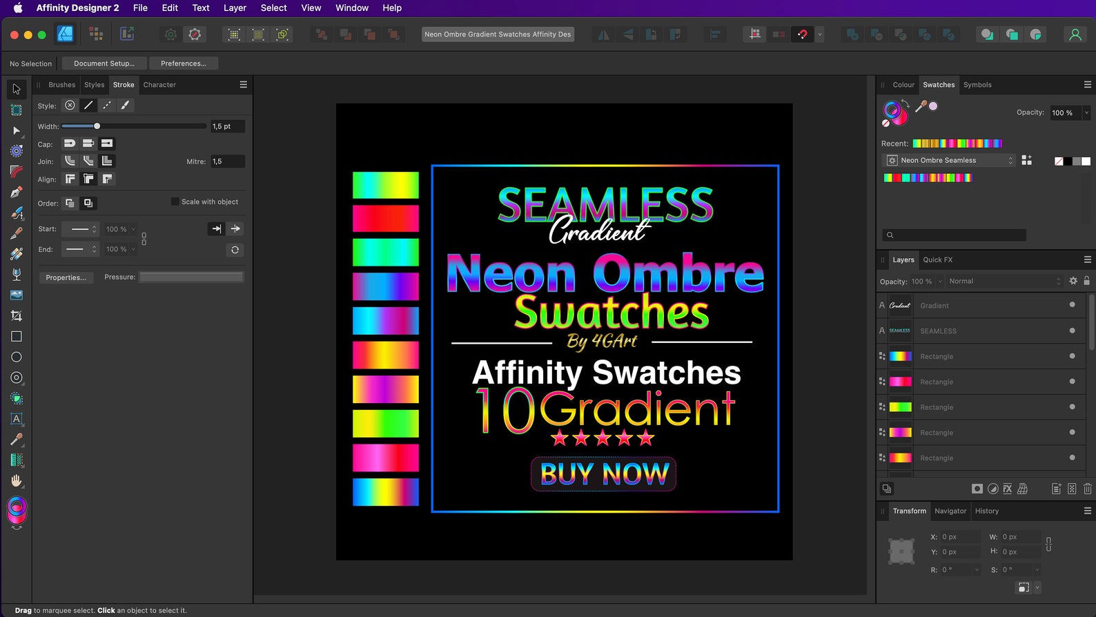 Seamless Neon Ombre Gradient Swatches for Affinity Designer, Affinity ...