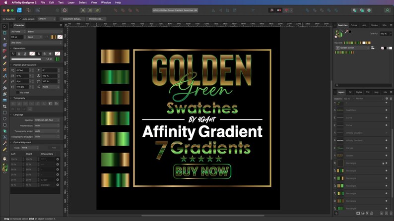 Golden Green Metallic Gradient Swatches for Affinity Designer, Affinity ...