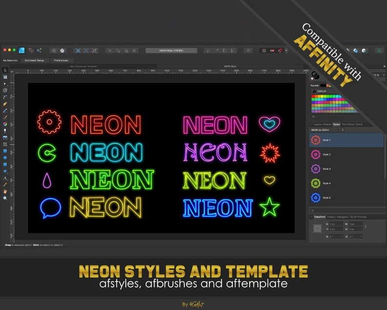 Affinity Neon Styles, Brushes and Template Affinity Designer Affinity ...
