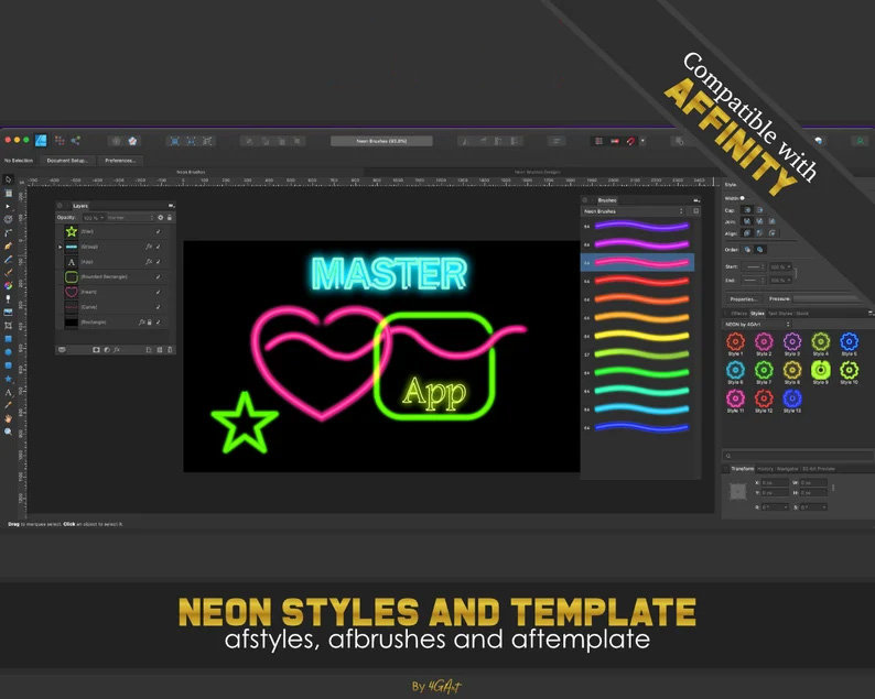 Affinity Neon Styles, Brushes and Template Affinity Designer Affinity ...